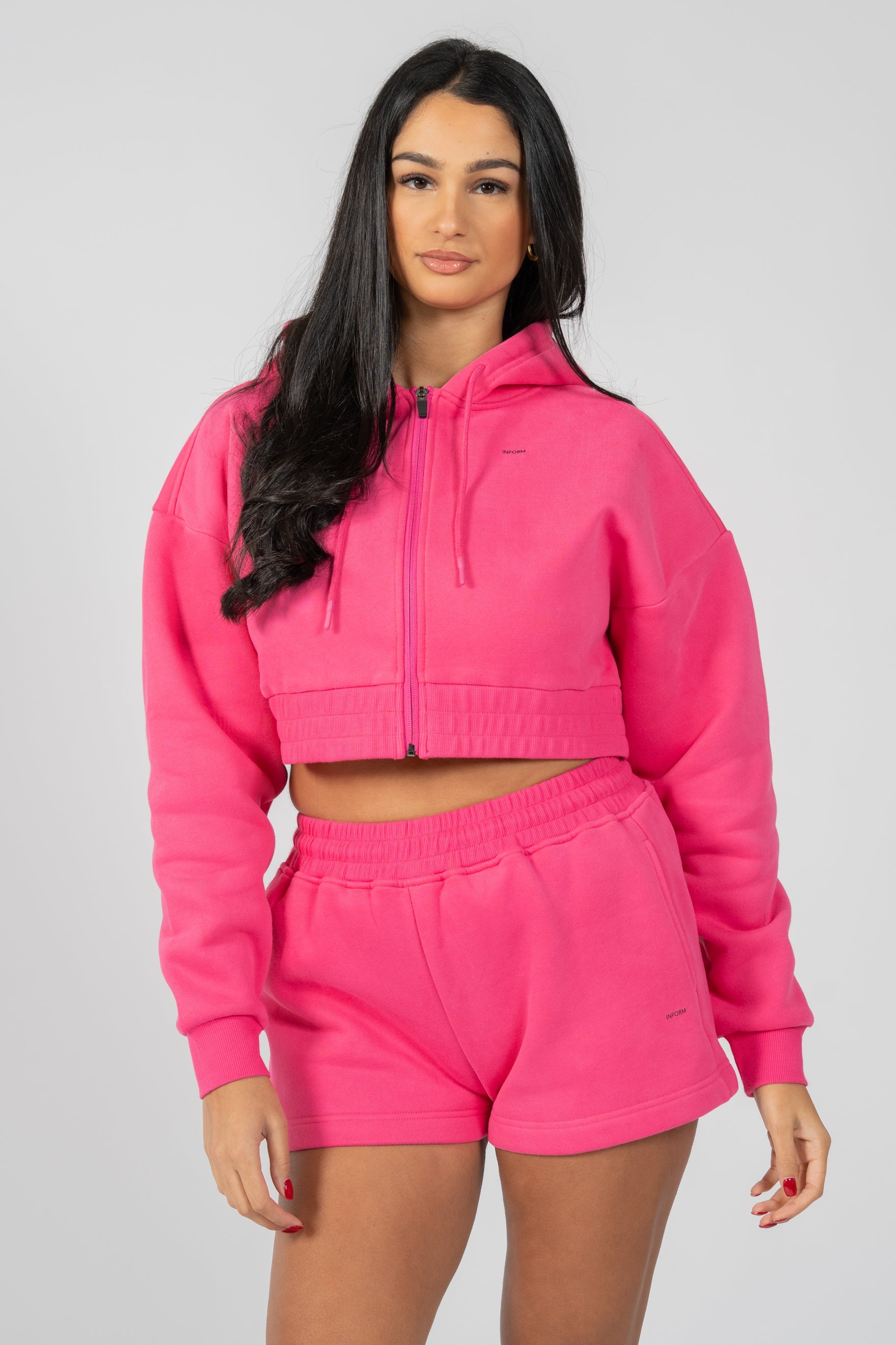 Recovery Rest Day Cropped Pink Zip Up Hoodie